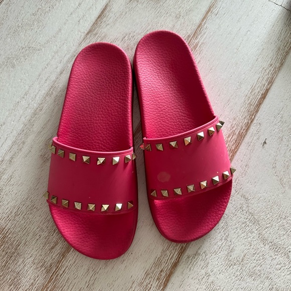 Valentino | Shoes | Valentino Pink Garavani Rockstud Pool Slides | Poshmark